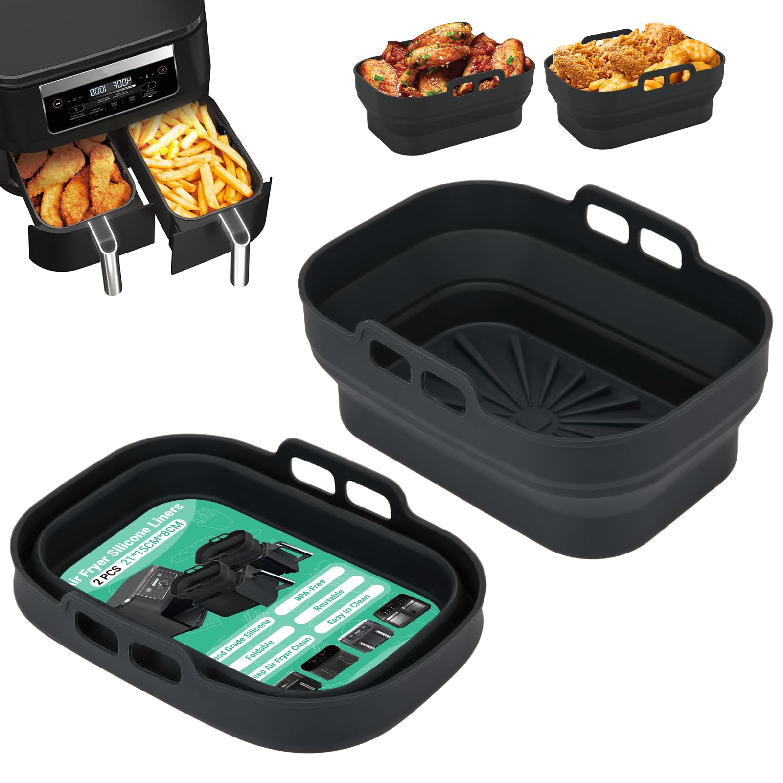 Alyvisun Air Fryer Silicone, 2PCS Reusable Dual Airfryer Accessories ...