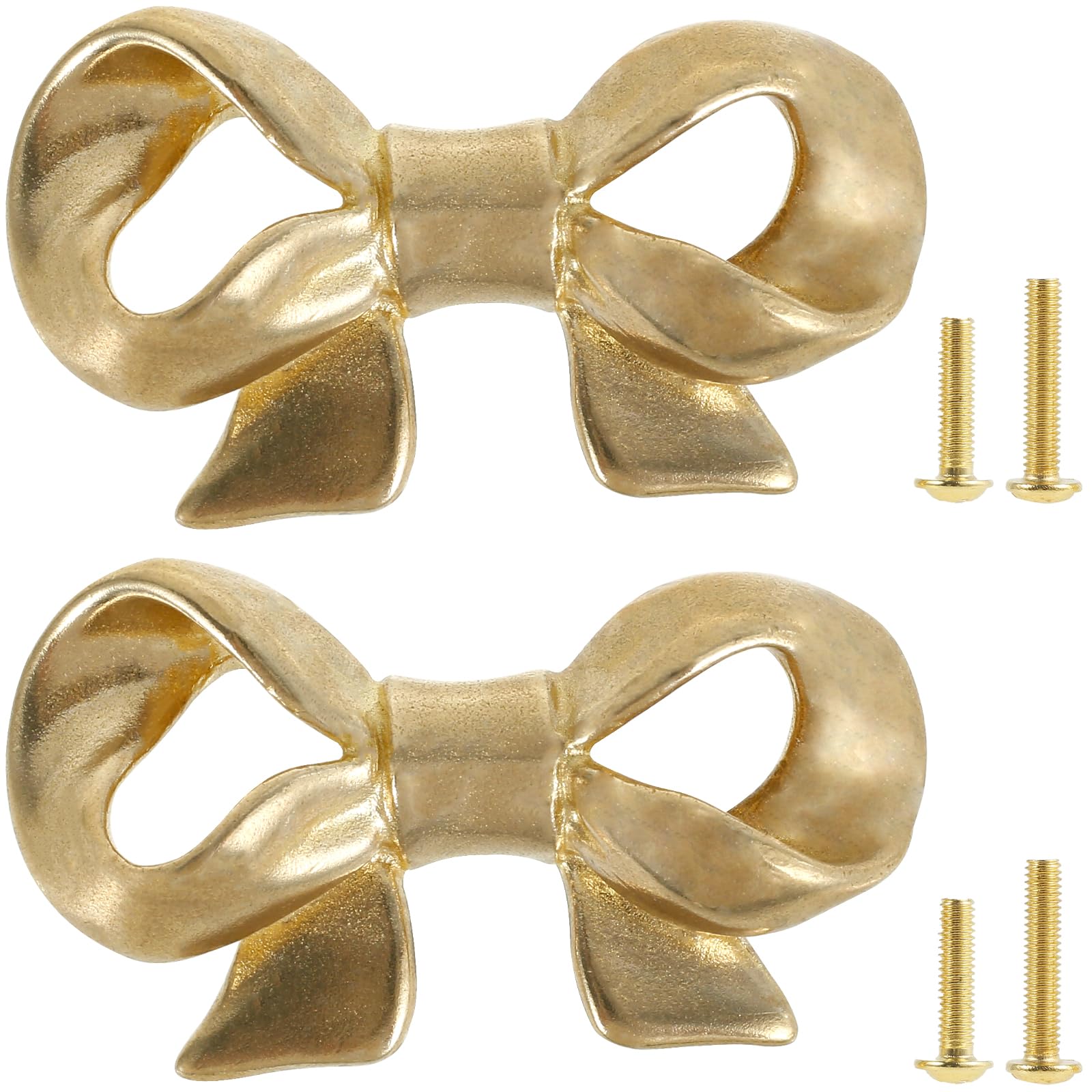PTMTFYL 2 Pcs Bow Drawer Knobs, Brass Bow Shape Cabinets Handle, Gold Drawer Pulls, Bow Tie ...