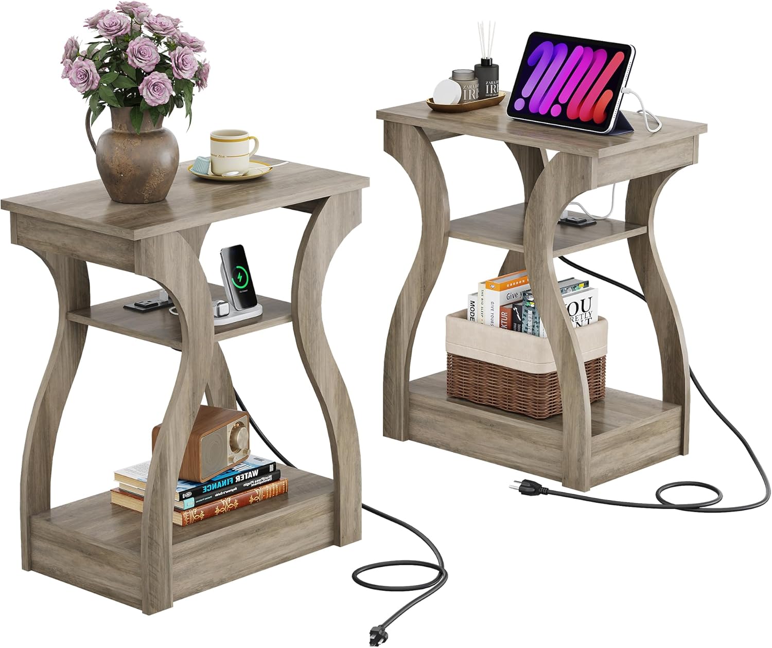 Amazon.com: WLIVE End Table Set of 2 with Charging Station, Side Tables ...