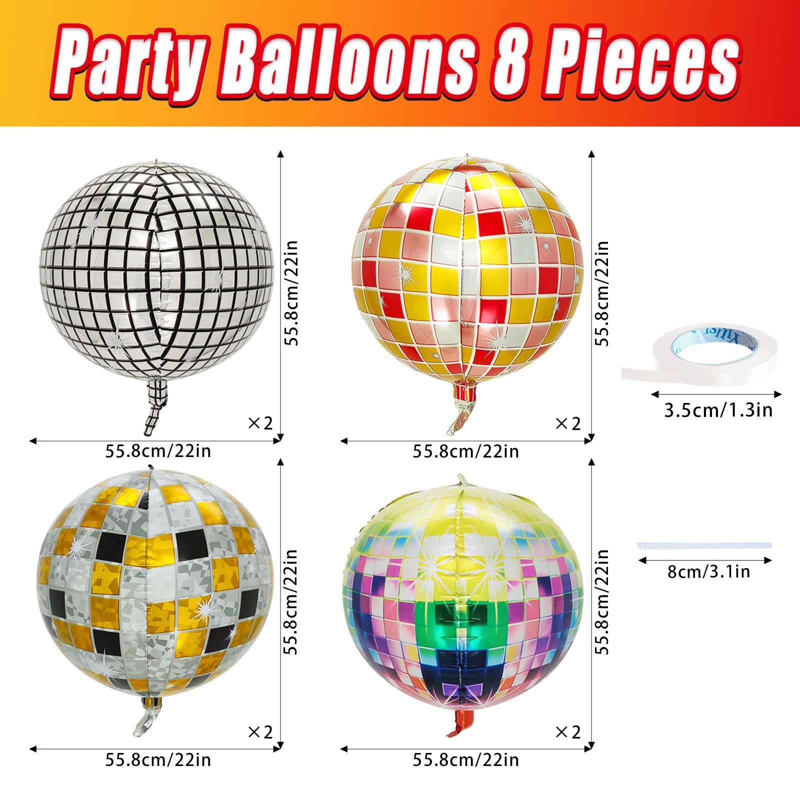 Snapklik.com : 8 Pcs Disco Balloons Disco Party Decorations 4D Sphere ...