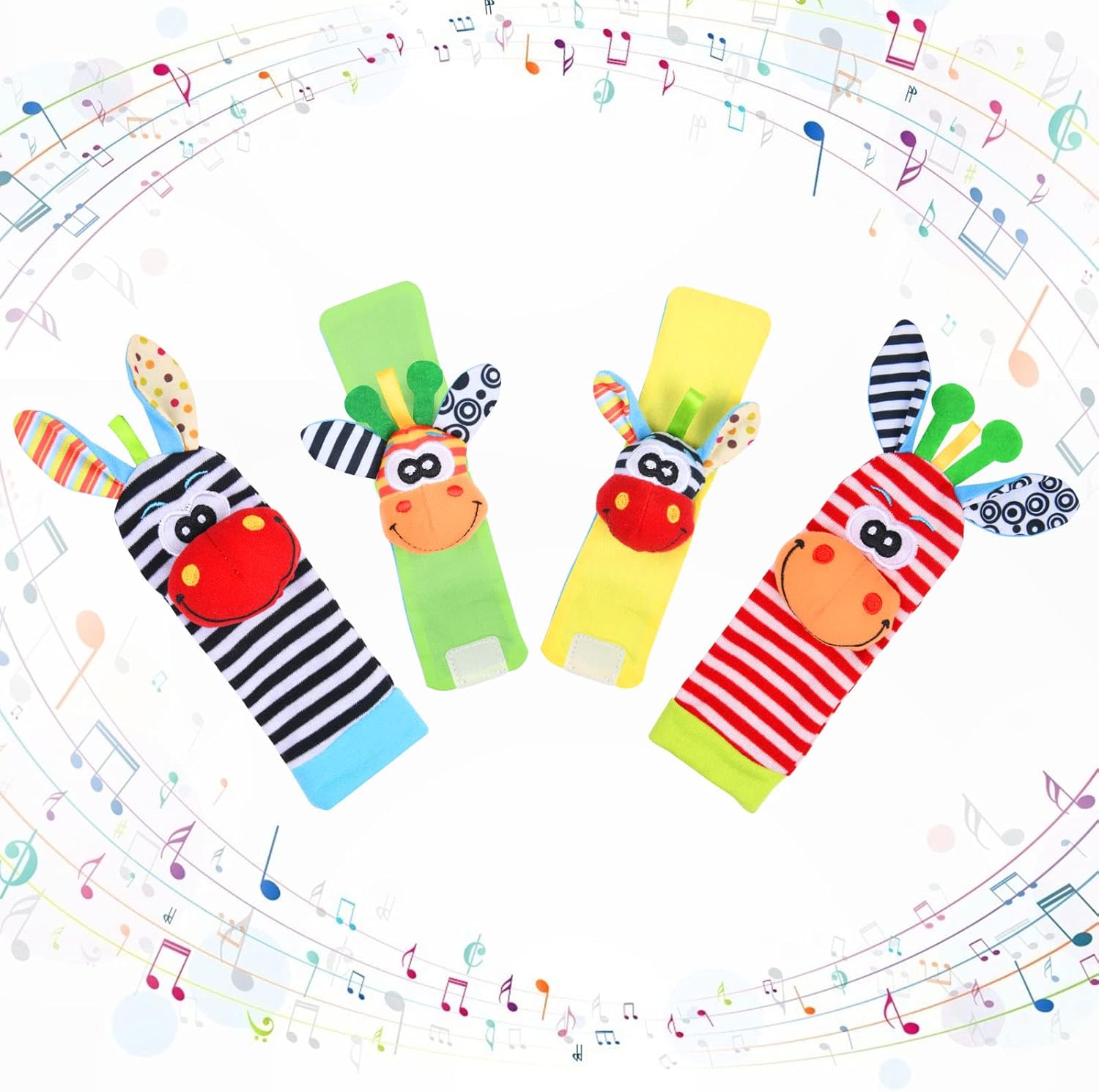 Vicloon Baby Rattle Socks Wrist Strap Rattles Set, 4pcs Foot Finders ...