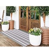 Amazon.com: Front Porch Rug 24'' x 51'' Grey and White Striped Outdoor ...