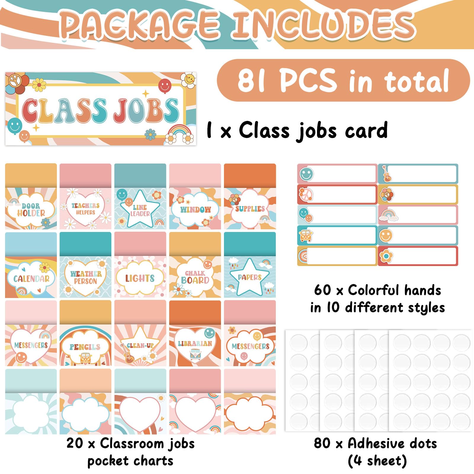 Snapklik.com : ZOiiWA 81pcs Groovy Class Jobs Bulletin Board Hippie ...