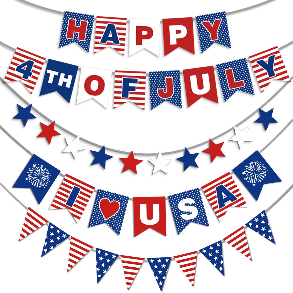 Bandera feliz del 4 de julio, banderines del Día de la Independencia de ...