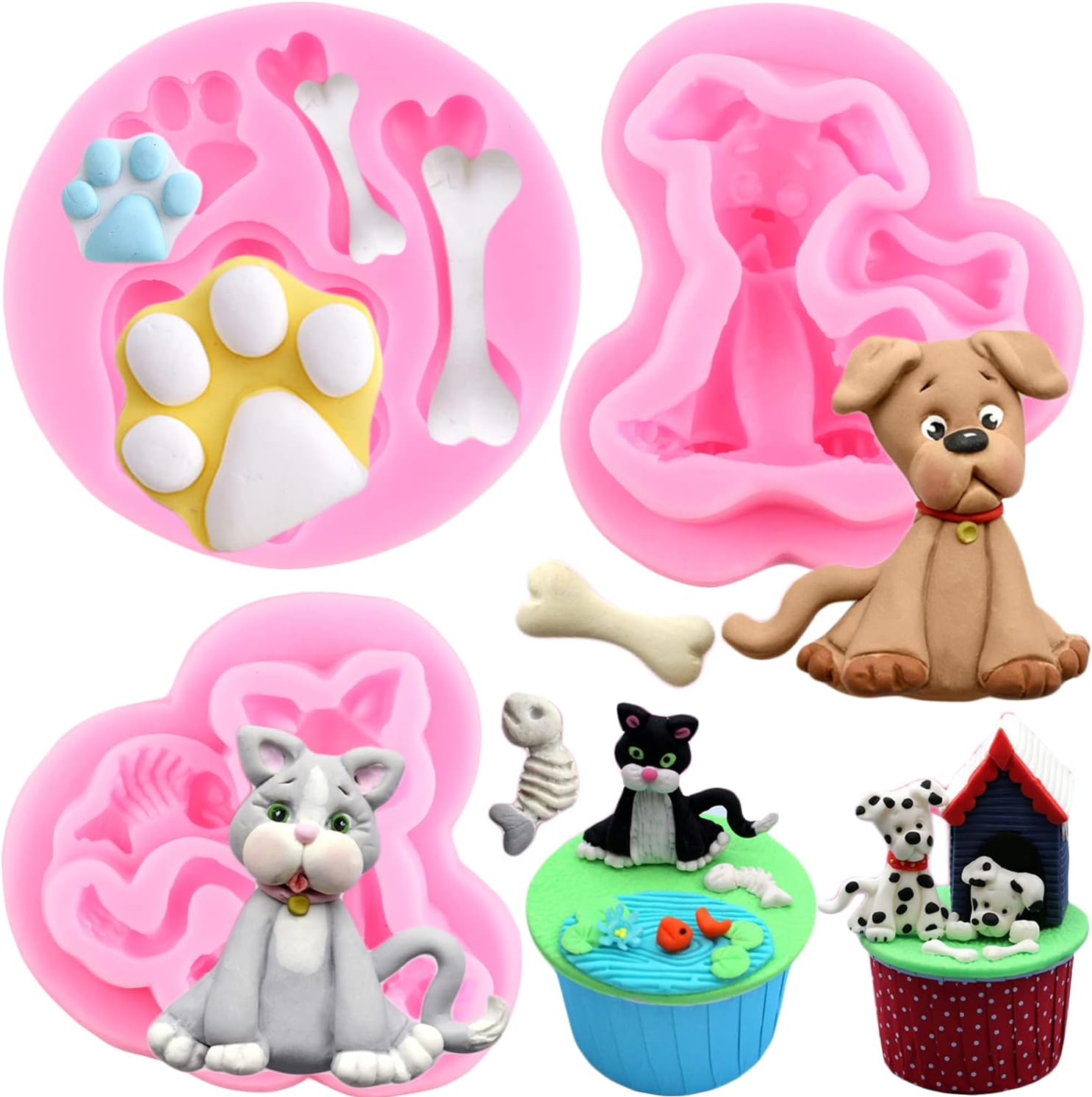 Amazon.com: Dog Chocolate Silicone Molds,Cat Fondant Moulds,2 Pack of 6 ...