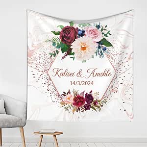 Amazon.com: Wasetell Personalized Wedding Wall Tapestry with Name ...
