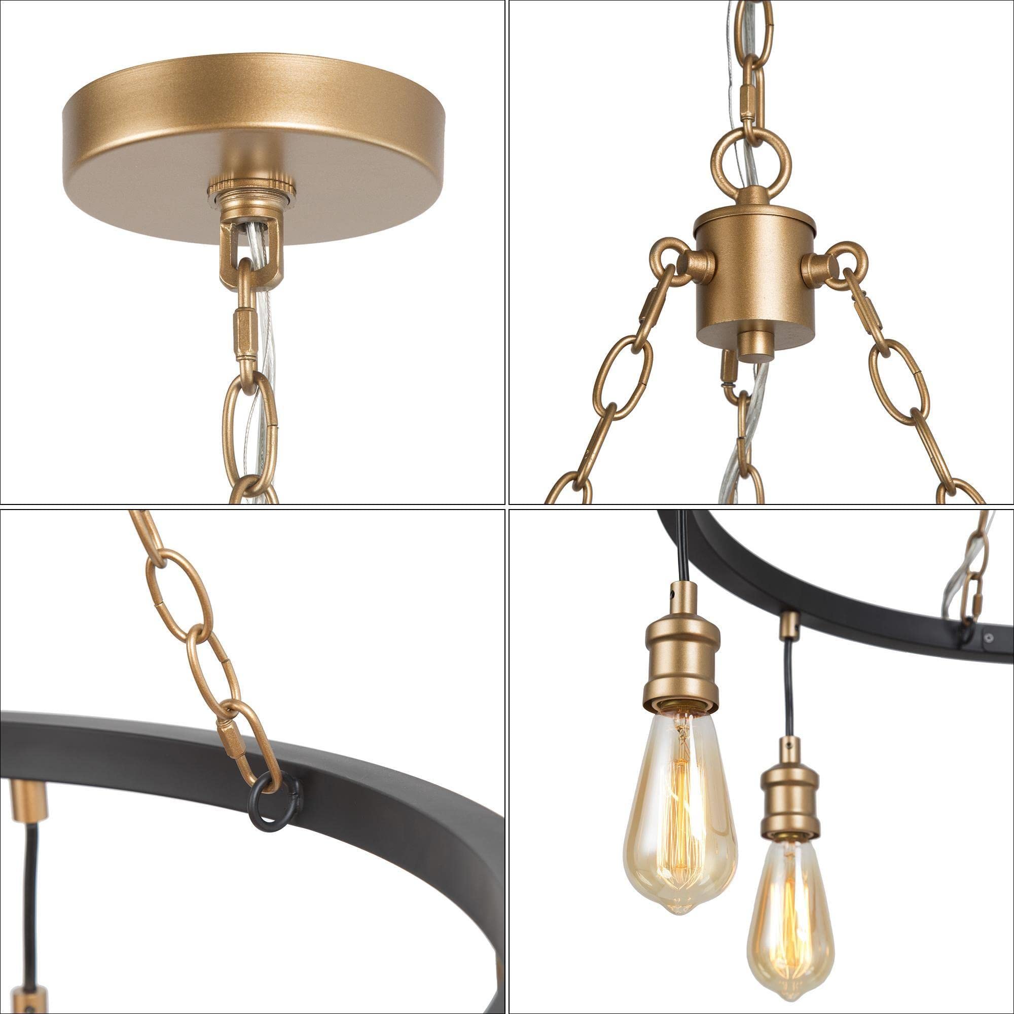 GEPOW Black Gold Chandelier, Large Modern Farmhouse 6-Light Round Wagon ...