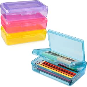Meiikun 4 Pack Plastic Pencil Box 2 Compartments, Large Capacity Pencil ...