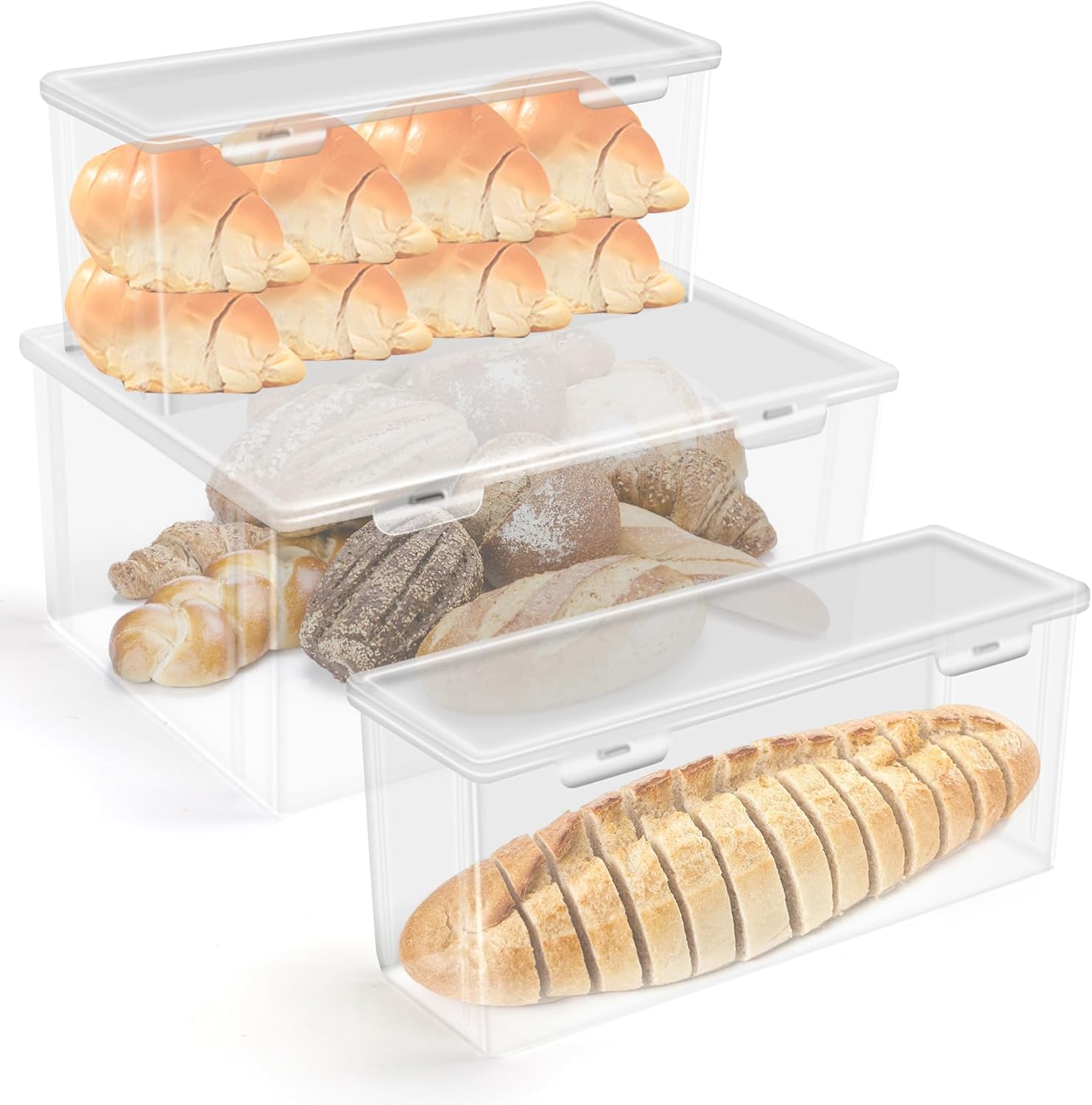 Amazon.com: Outamateur 3-Pack Bread Box, Plastic Bread Container, Bread ...