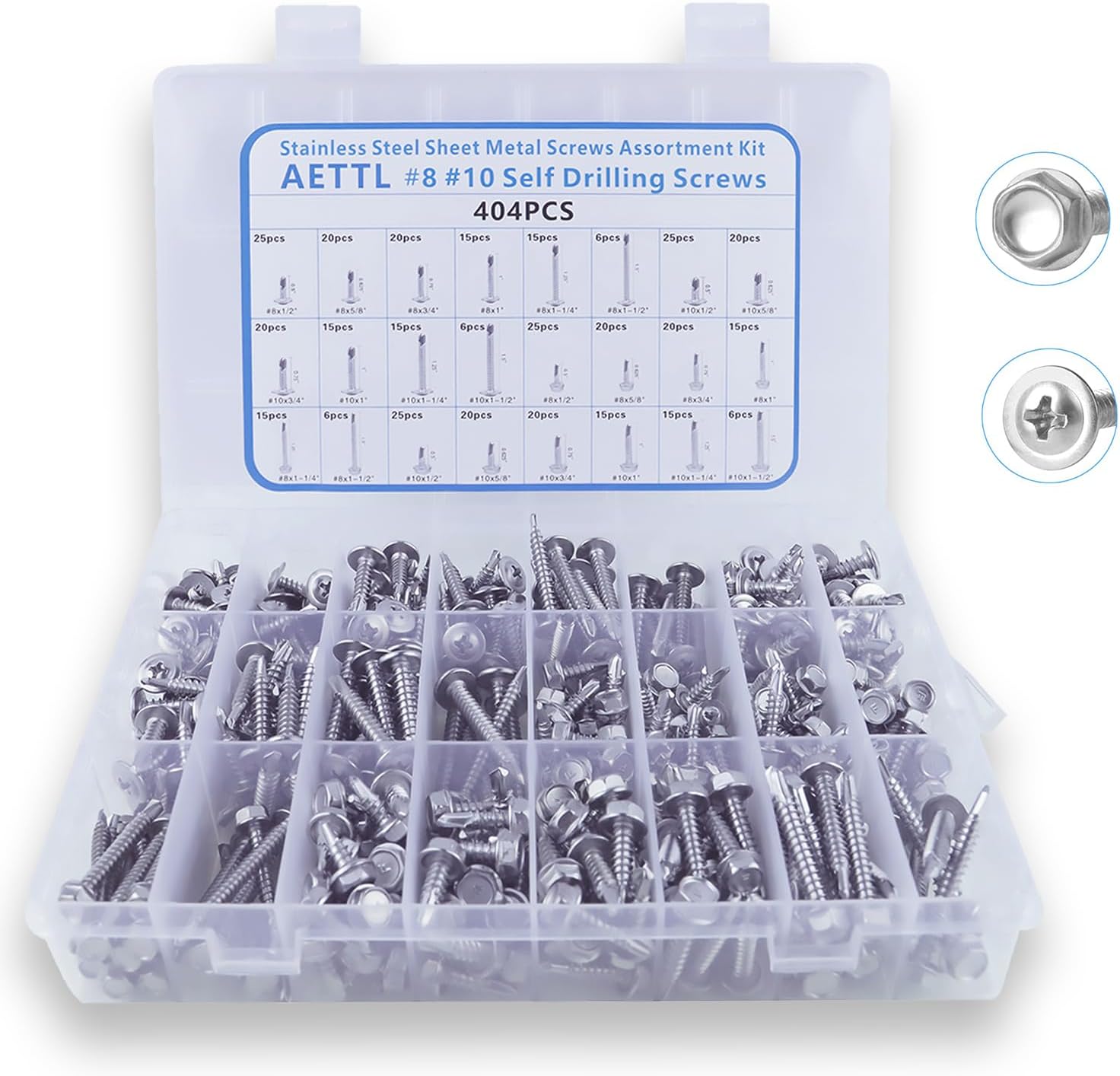 Type 316 Stainless Steel Phillips Drive Flat Head Sheet Metal Screw Kit ...