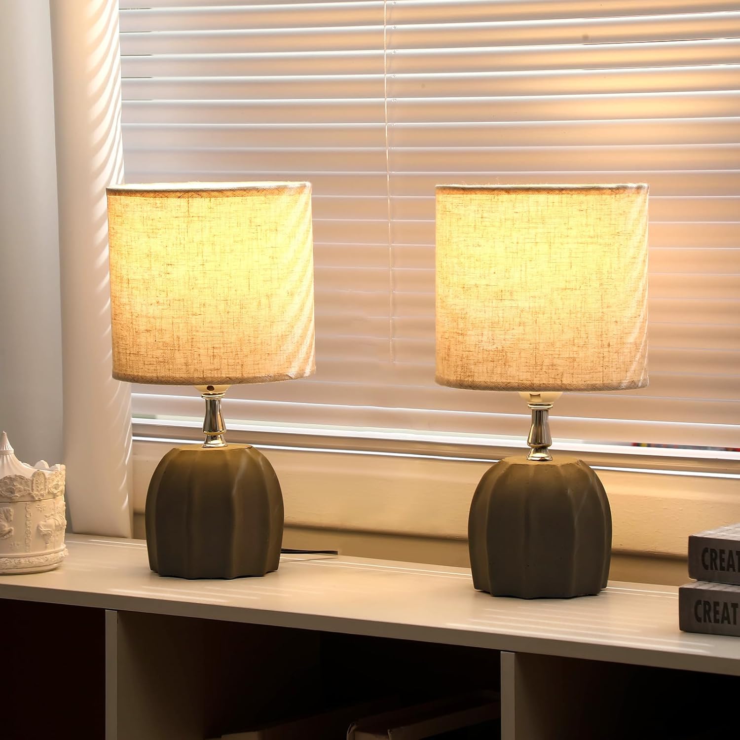 Wovnet 12 Inch Table Lamp Set of 2 for Bedroom Nightstand Living Room ...