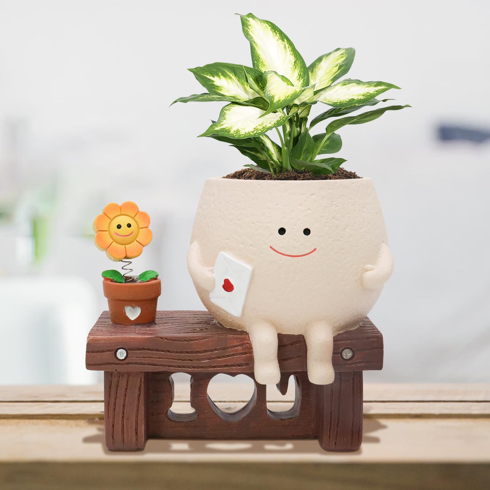 Amazon.com : LAUGOKEBE Cute Smiley Face Planter Pot, Unique Sitting ...