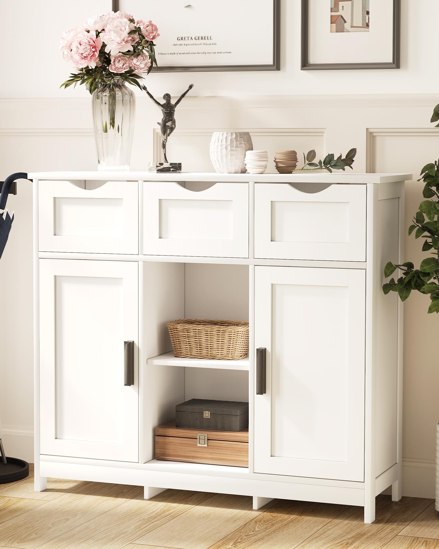 Amazon.com - Anystyle White 3 Door Buffet Cabinet, Coffee Bar Cabinet ...
