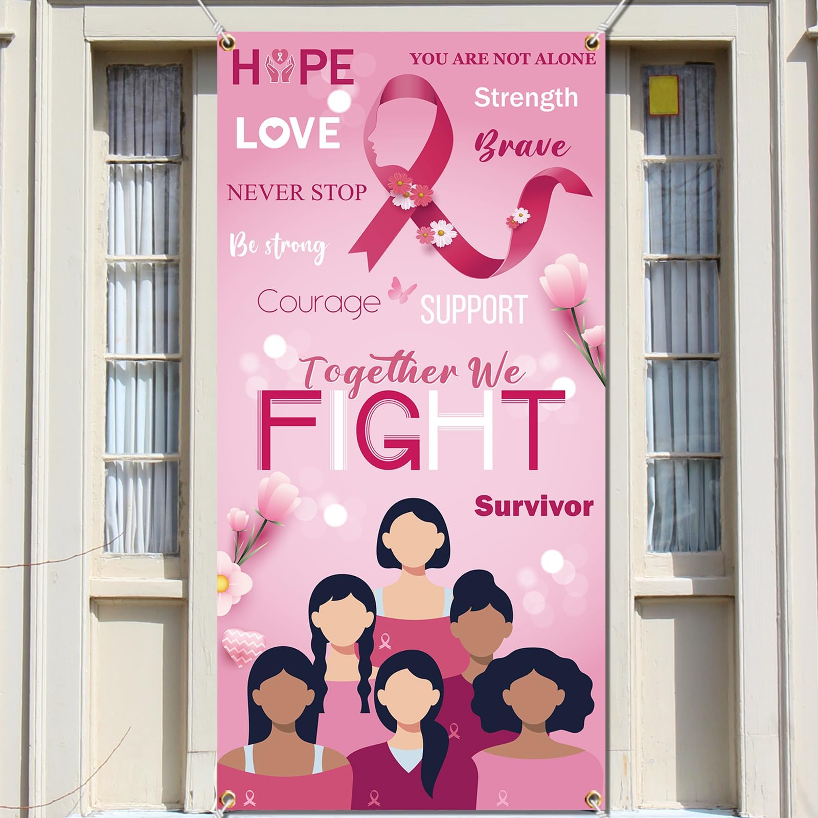 Amazon.com: Breast Cancer Awareness Door Cover Hope Faith Love Photo ...