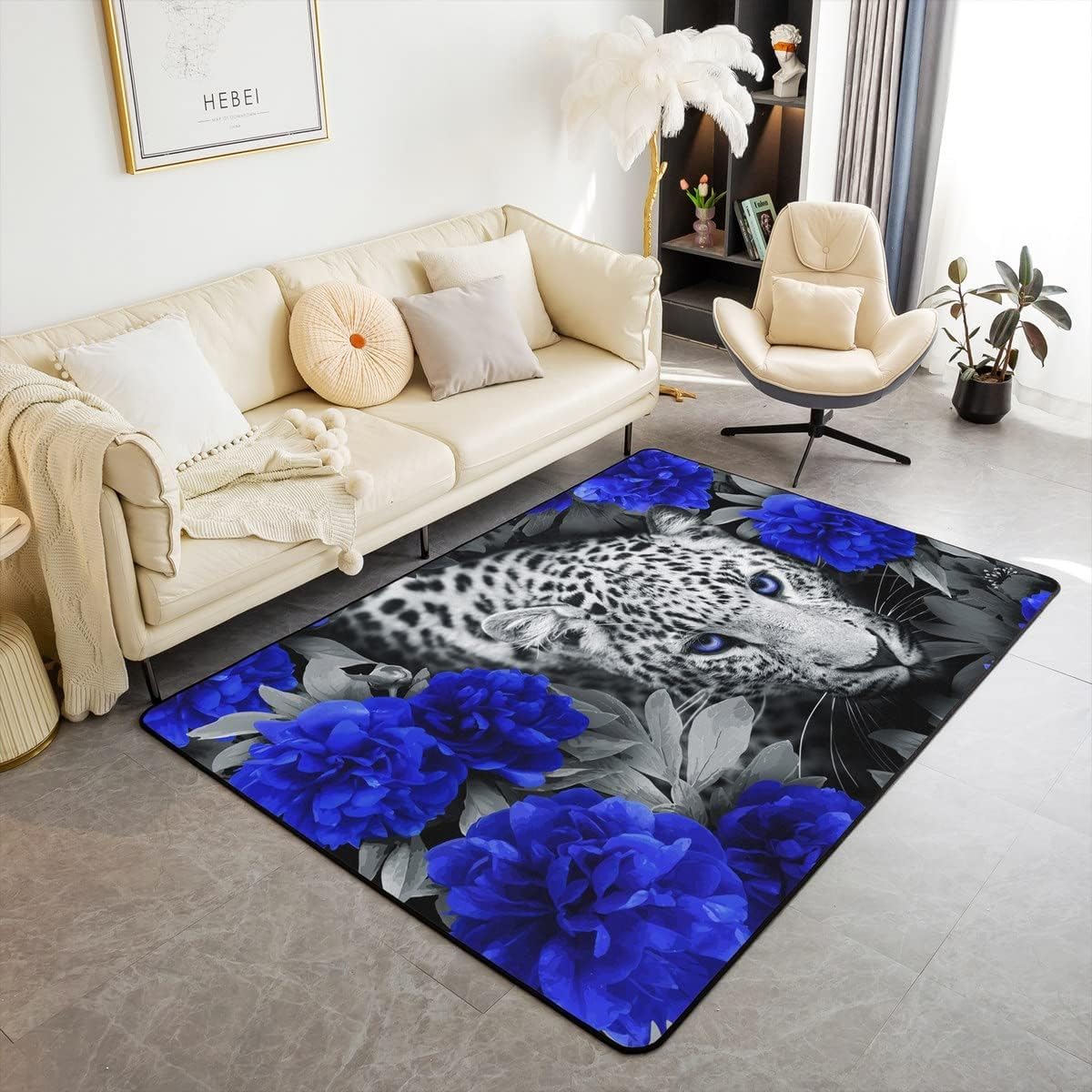Amazon.com: 3D Leopard Area Rug Blue Rose Cheetah Print Rug 3x5 for ...