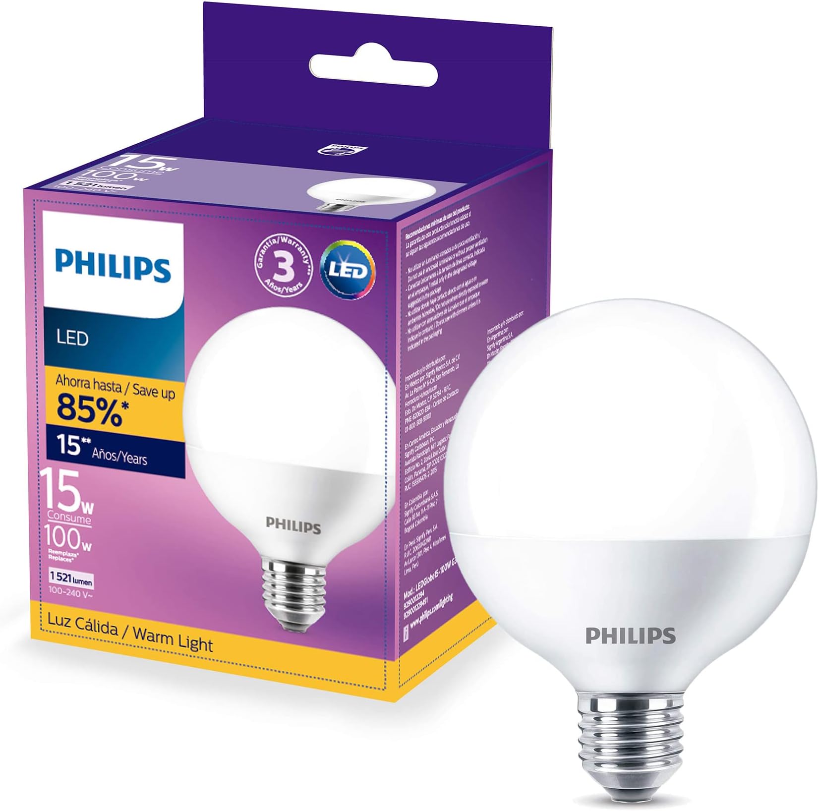 Philips LED Foco Globo luz cálida G30 15 watts : Amazon.com.mx: Hogar y ...