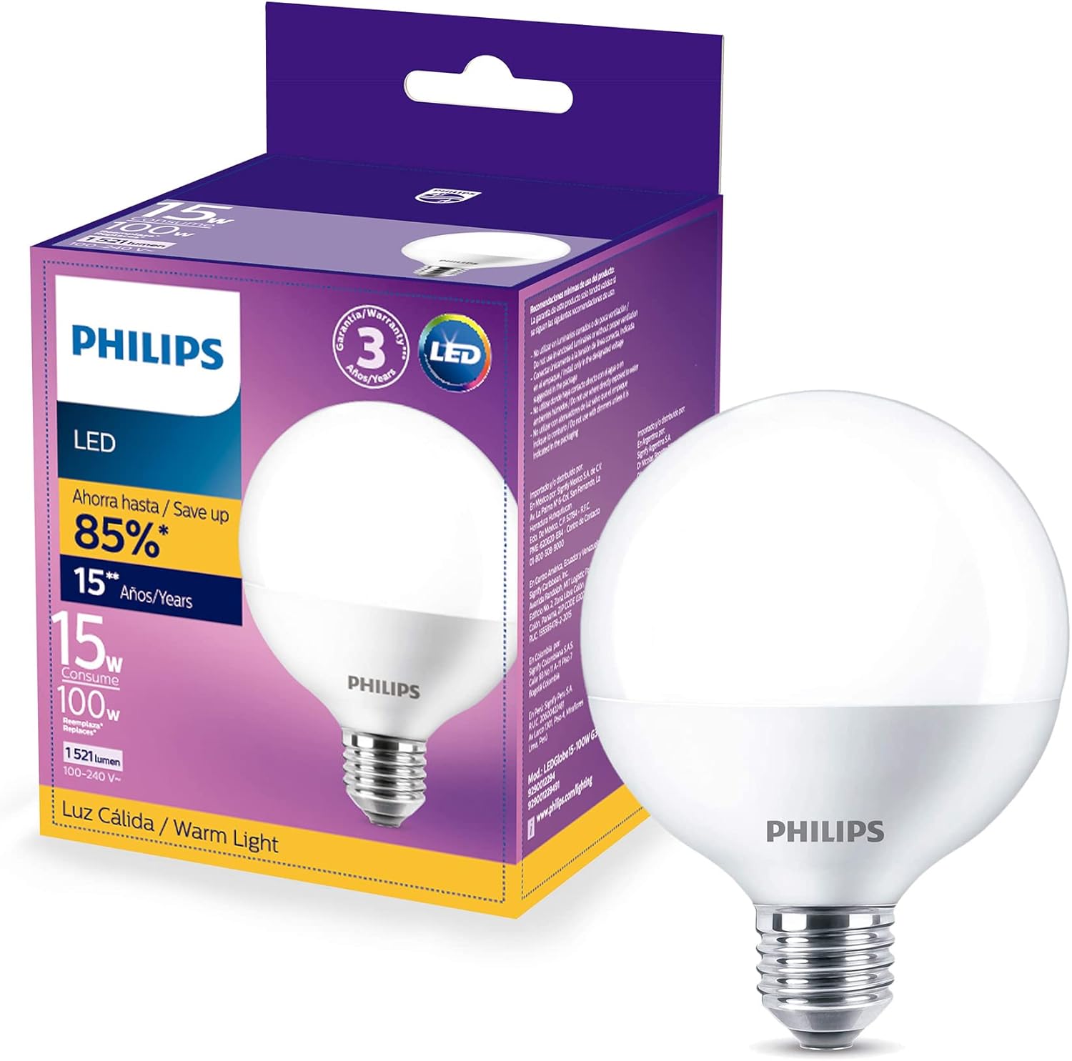 Philips LED Foco Globo luz cálida G30 15 watts : Amazon.com.mx: Hogar y ...