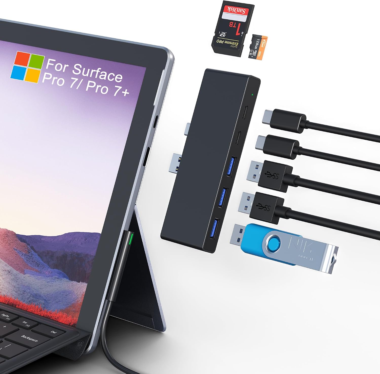 Surface Pro 7 Docking Station Hub, 7 in 2 Surface Pro 7 USB Adapter ...