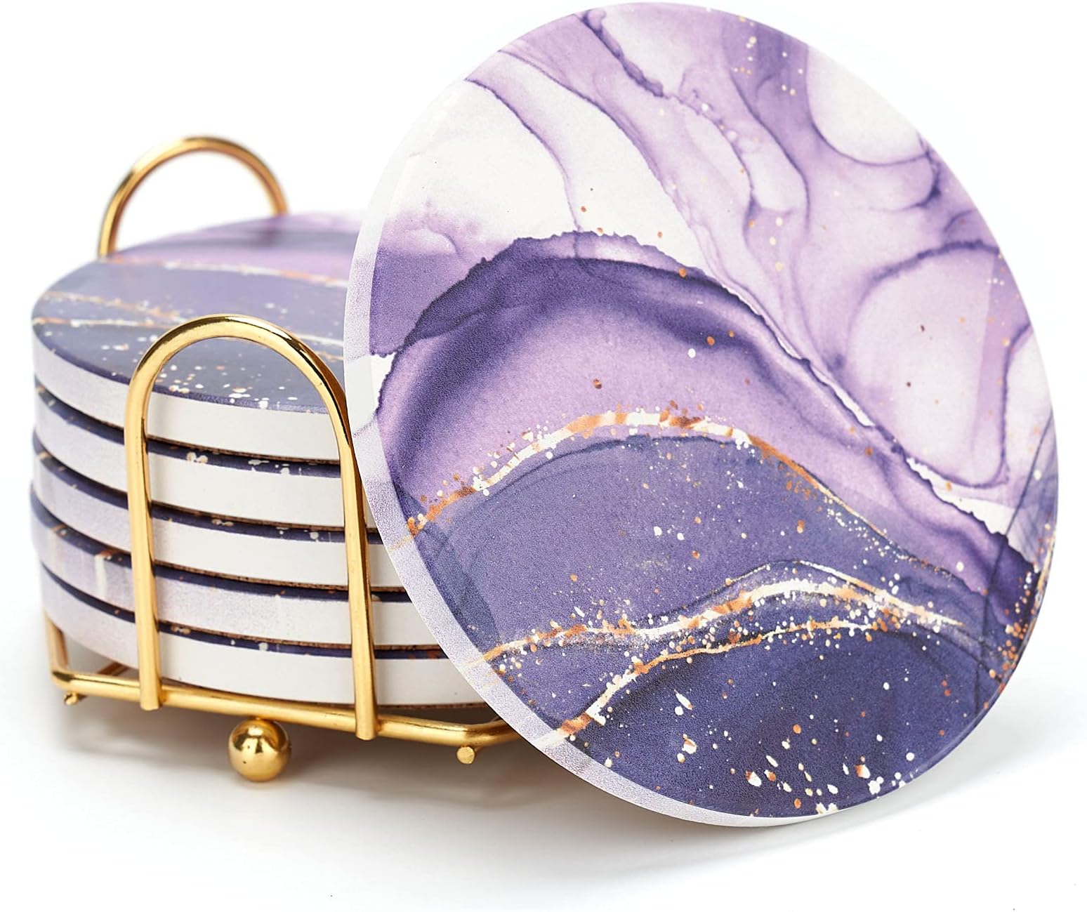 Amazon.com: Purple Agate Coasters with Holder Absorbent Drink Coaster ...