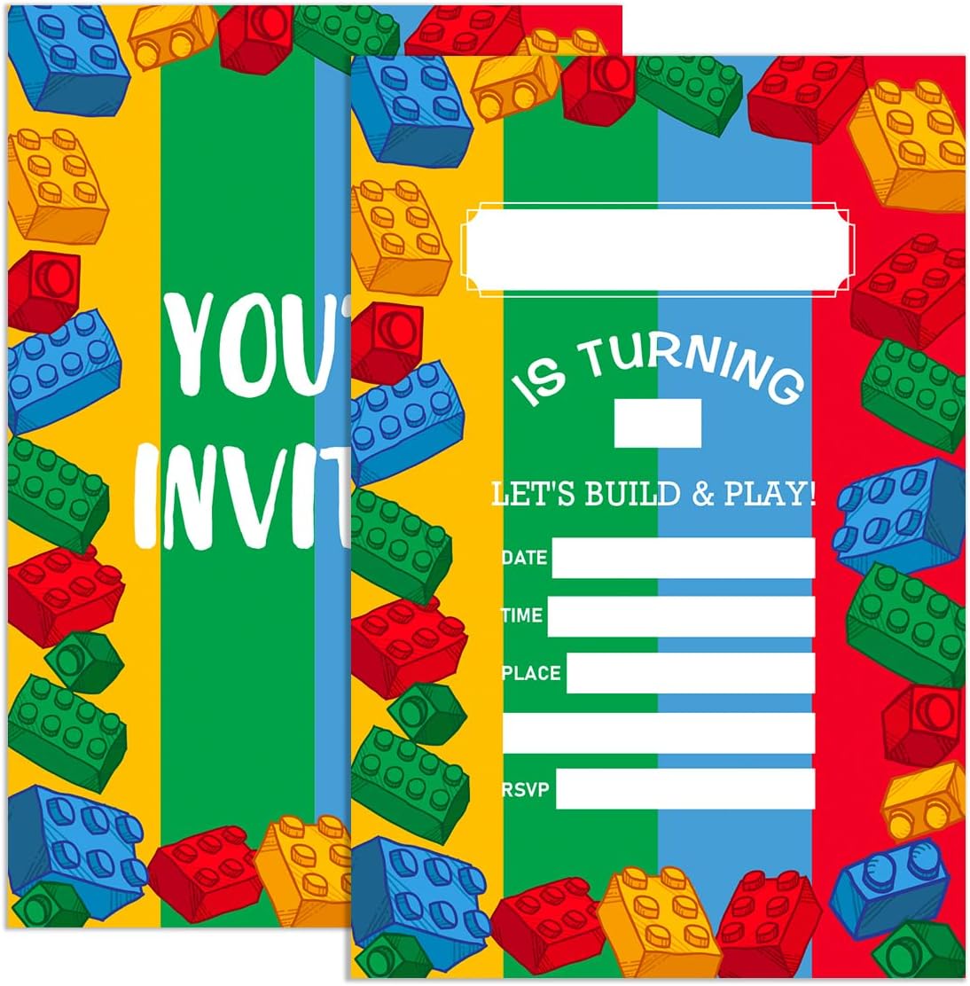 Amazon.com : Building Blocks Birthday Invitations for Boys with ...