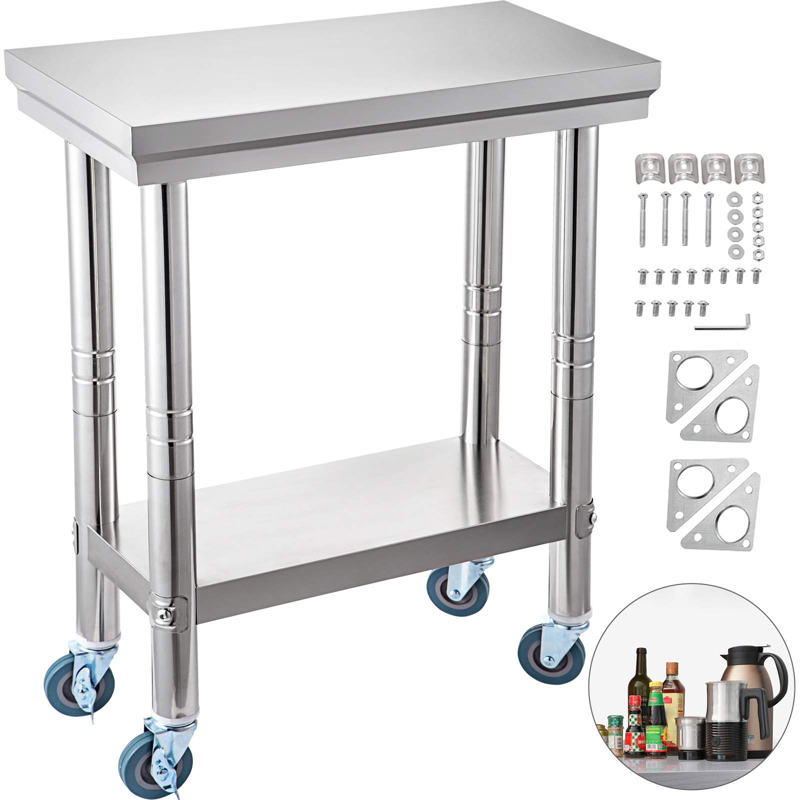 Buy VEVOR Stainless Steel Catering Work Table 12x24 Inch Commercial ...