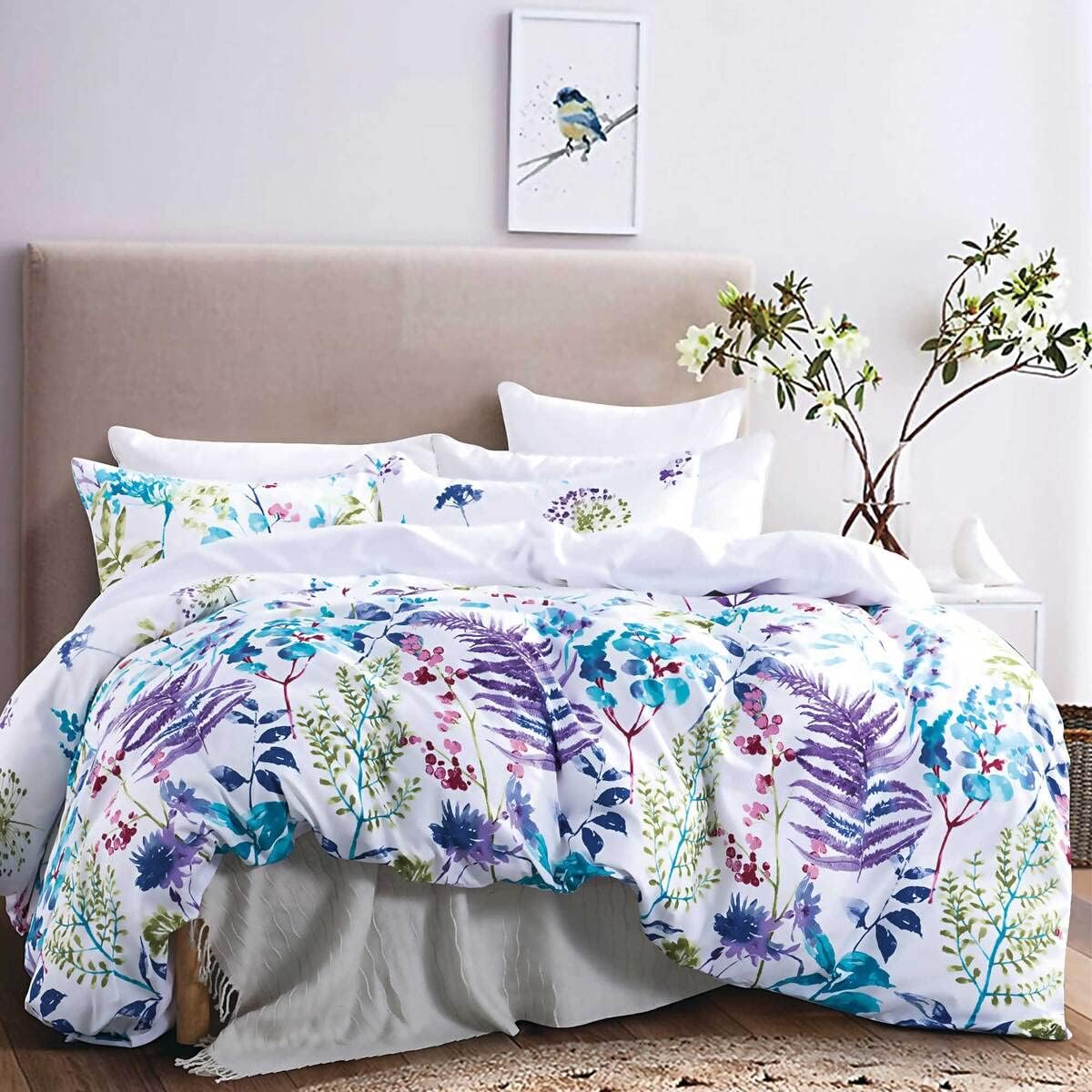 Luxton Botanical Leaf Floral Quilt Cover Set, Super King Size 3pcs ...