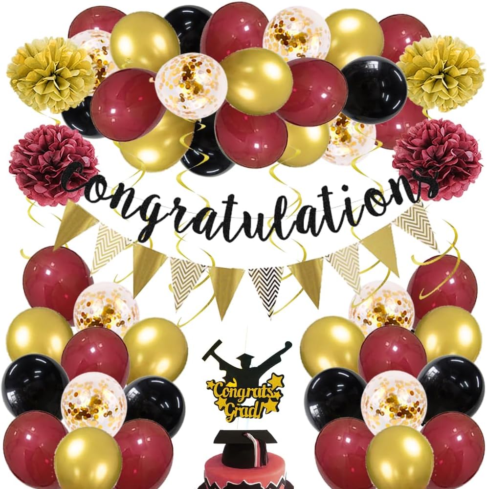 Amazon.com: 2025 Graduation Party Decorations Maroon Black Gold ...