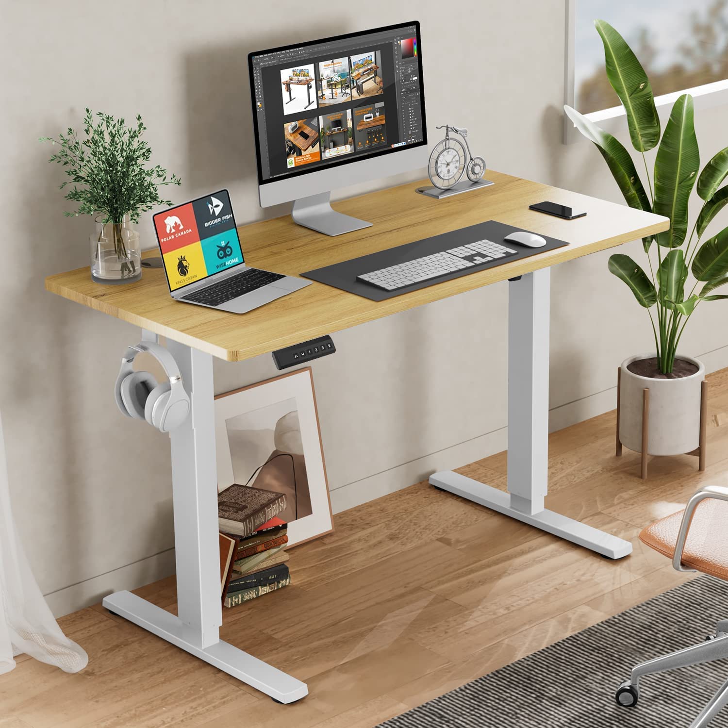 Sweetcrispy Height Adjustable Electric Standing Desk with Ergonomic ...
