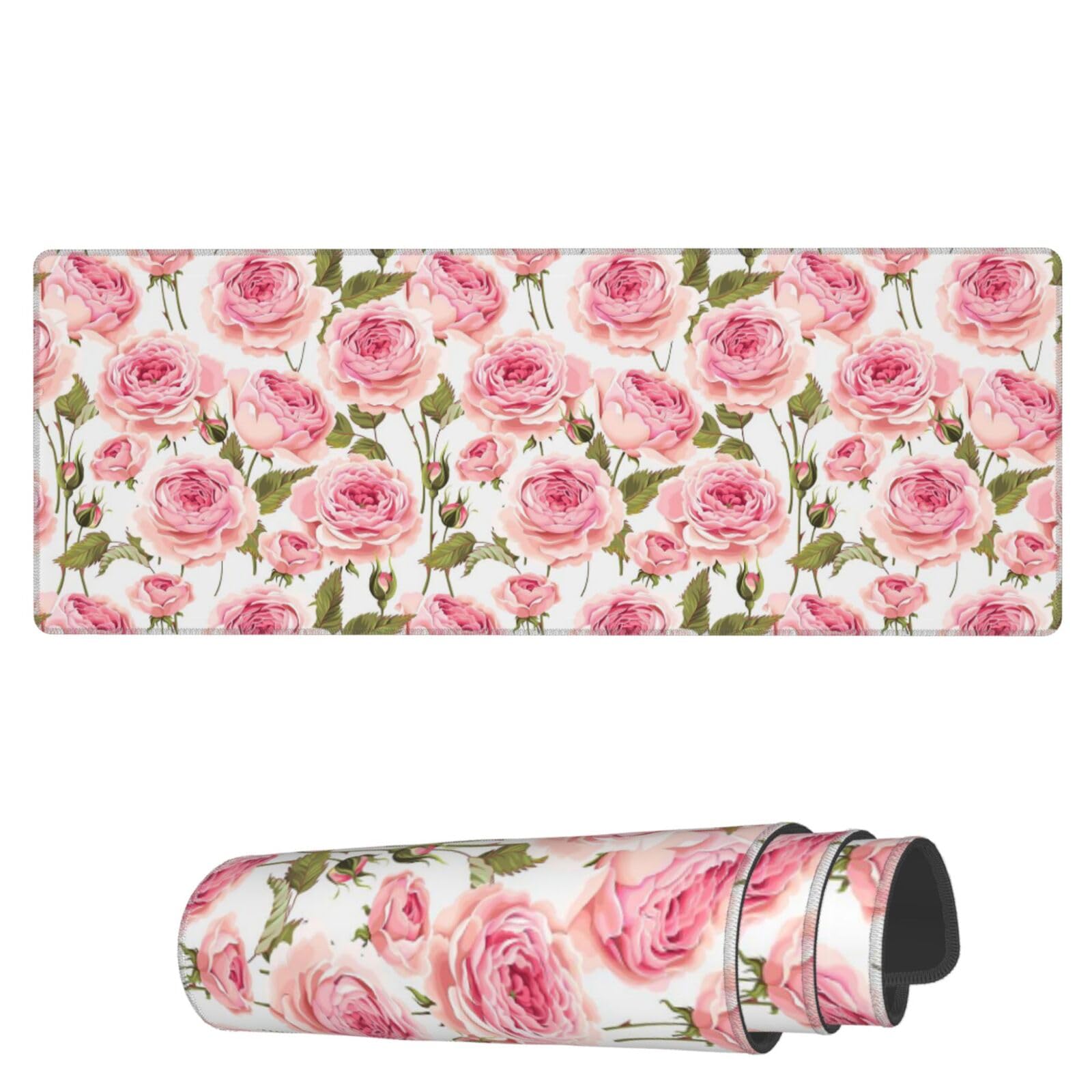 Amazon.com: AoHanan Large Mouse Pad Pink White Floral Rose Extended ...
