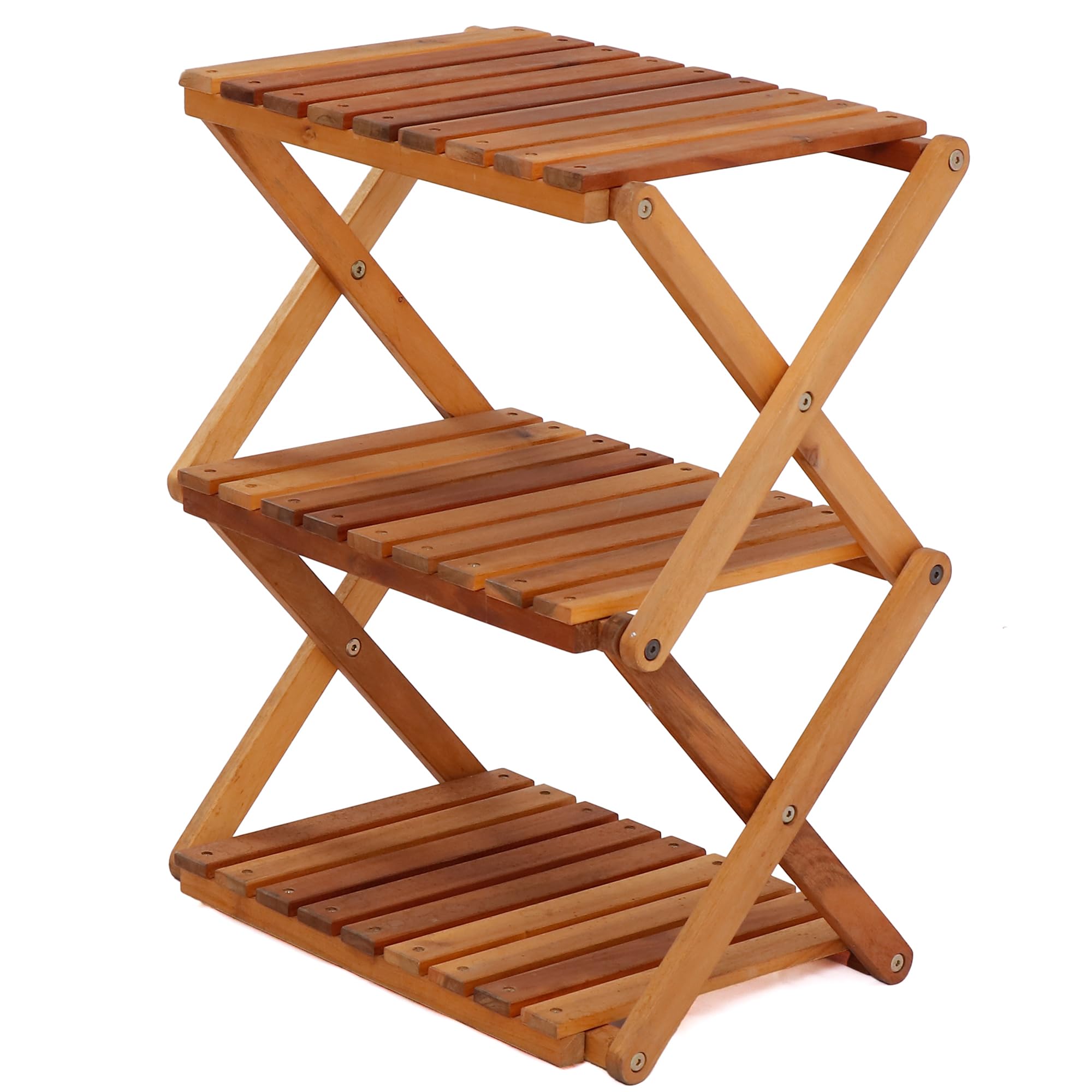Amazon.com: VICTORY RELAX 3-Tier Folding Acacia Wood Shoe Rack ...
