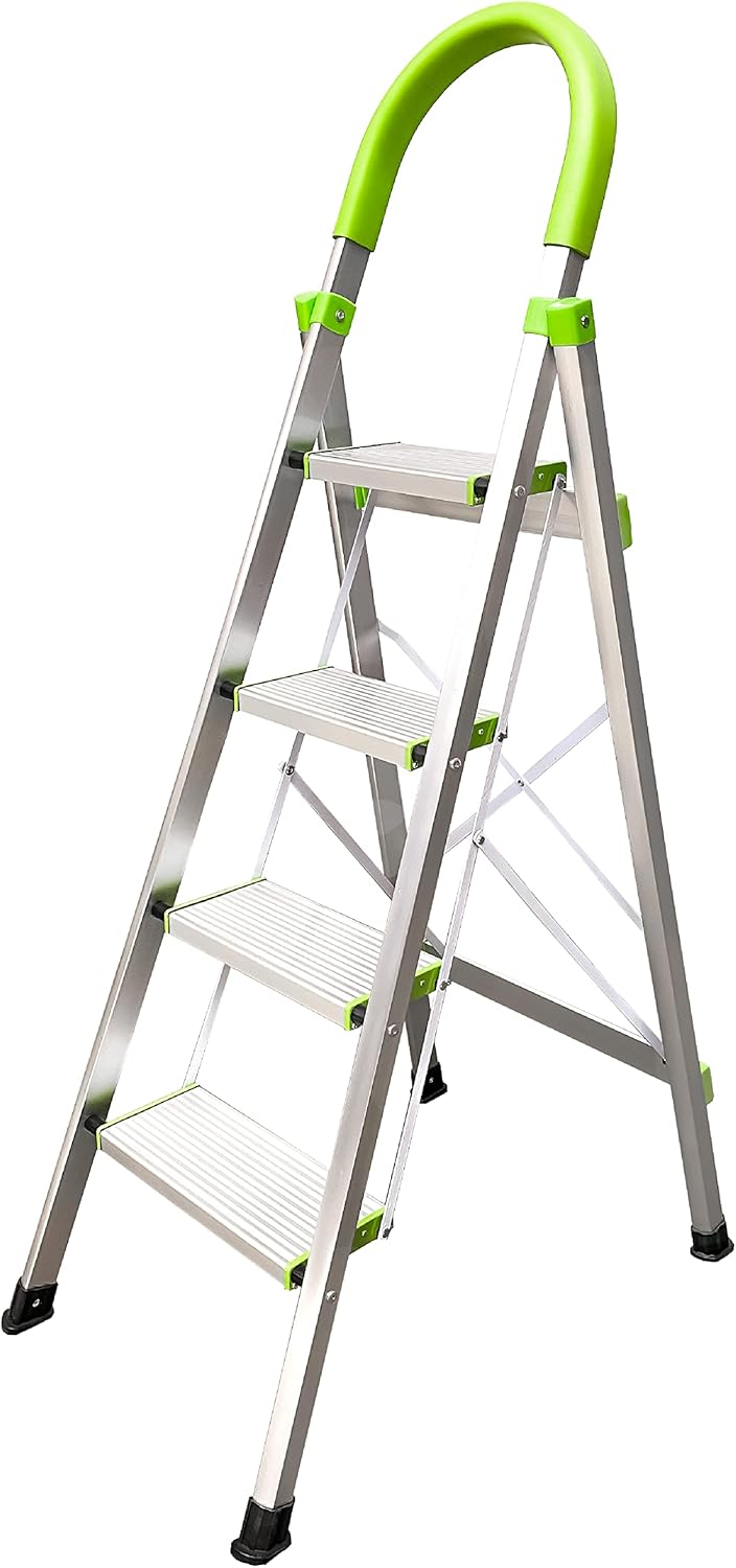 StepIt Premium 4 Step Ladder - Portable Folding Aluminium Four ...