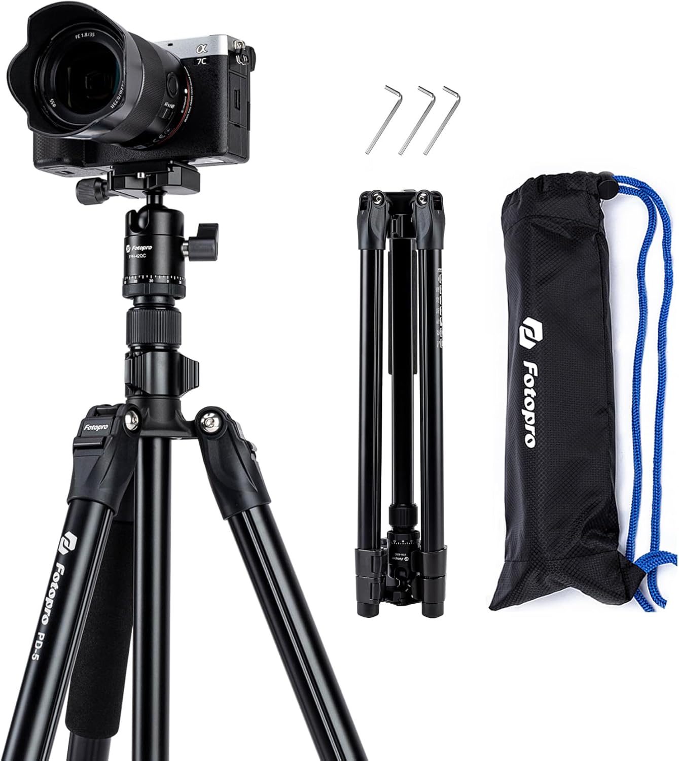 Amazon.com : Fotopro 73” Travel Tripod, Lightweight Aluminum Camera ...