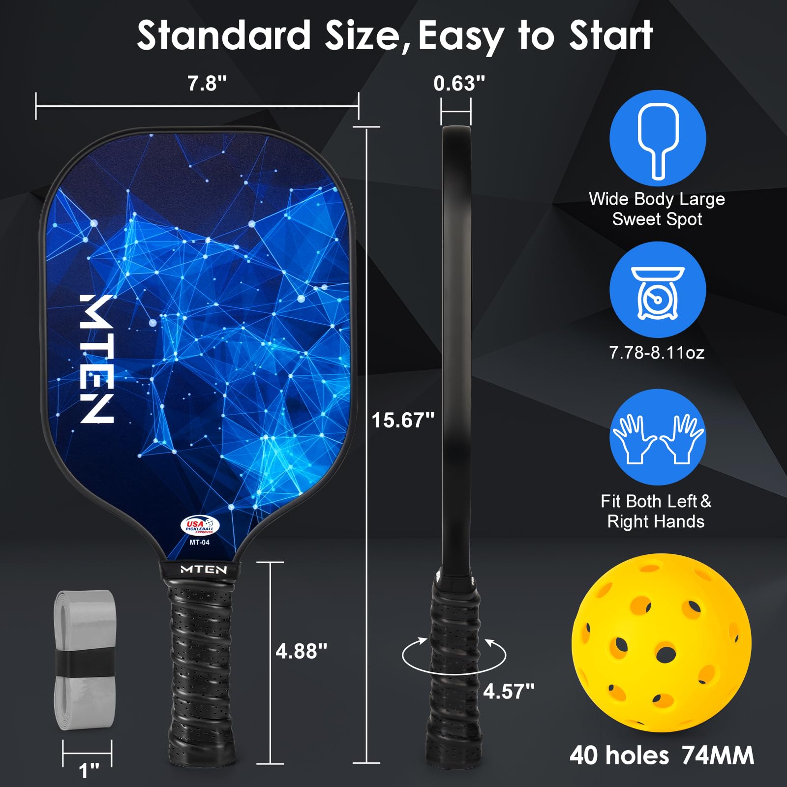 Snapklik.com : Pickleball Paddles, USAPA Approved Fiberglass Surface ...