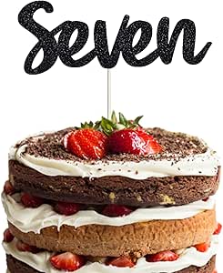 Amazon.com: Seven Birthday Cake Topper - Double Sided Black Glitter ...