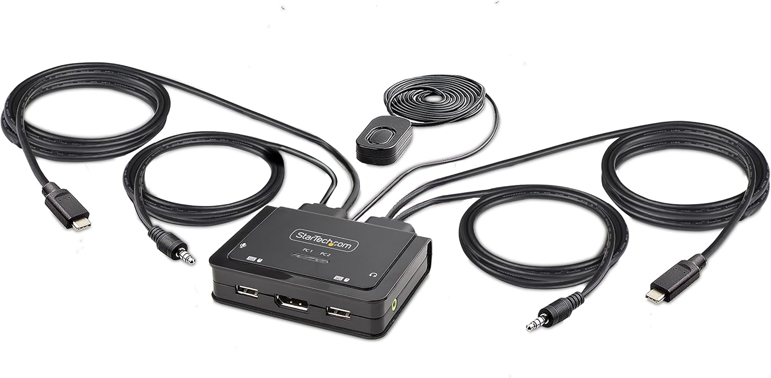 StarTech.com 2-Port USB-C Cable KVM Switch, 4K 60Hz DisplayPort Output ...