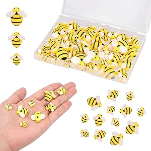 50pcs Decorative Cute Bumble Bee, Yellow Waterproof Plastic Flat Back ...