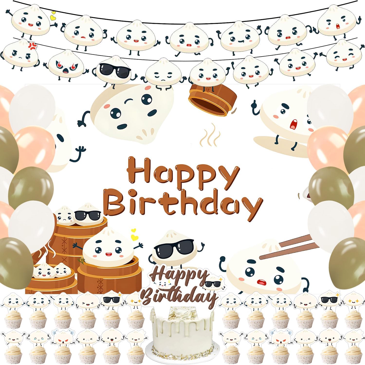 Amazon.com: 59 Pcs Dumpling Birthday Party Supplies, Chinese Food ...