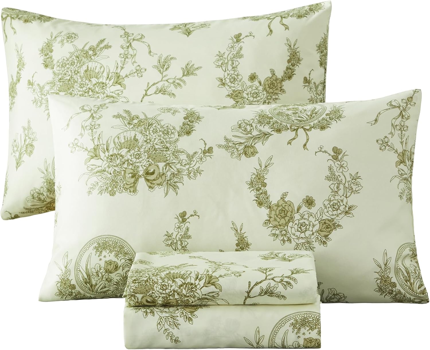 Amazon.com: Usfivefam Floral Sheets Set Queen, Botanical Printed Cream ...