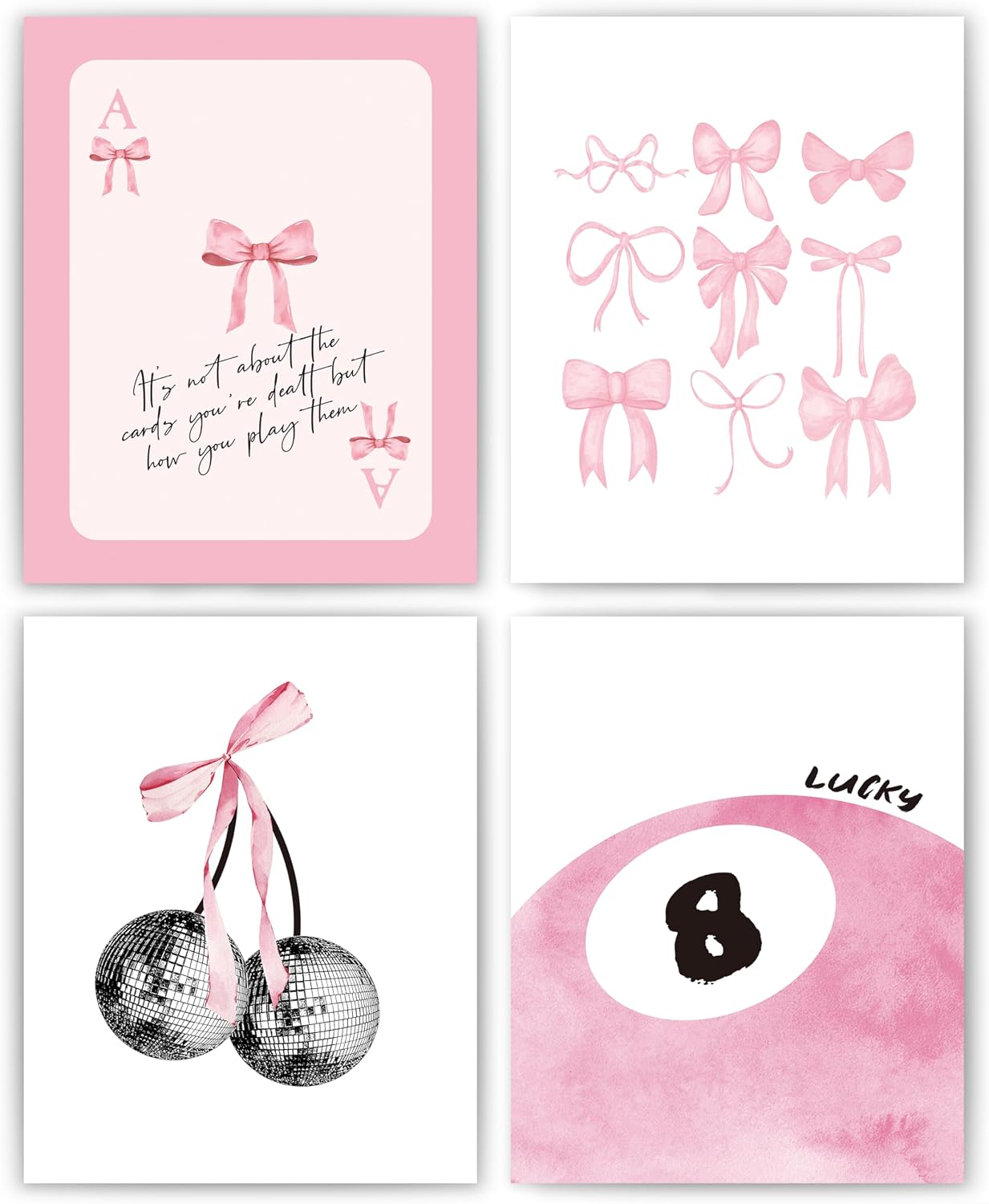 Amazon.com: JWVK Preppy Pink Bow Coquette Wall Art Prints Set of 4 ...