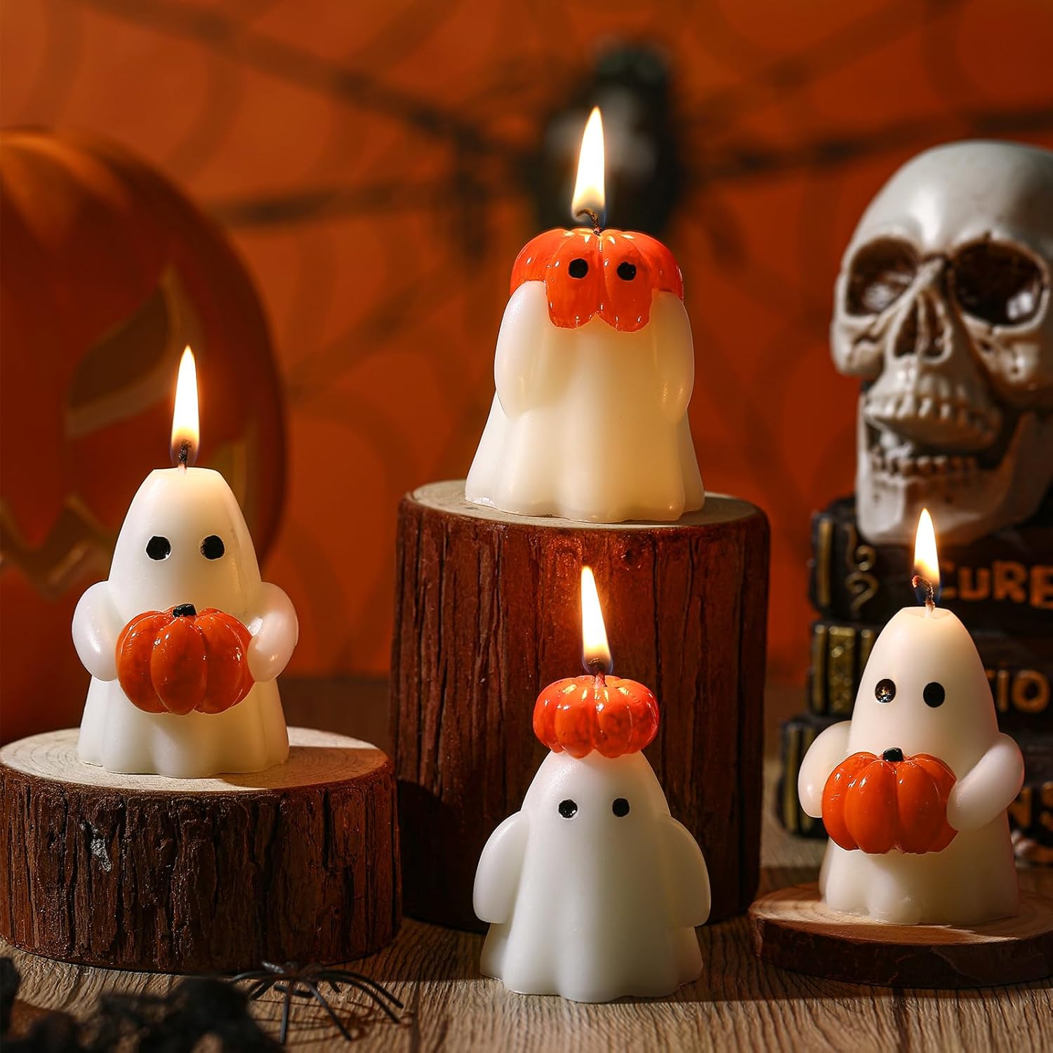 Amazon.com: Tondiamo 4 Pcs Halloween Ghost Candle Large Pumpkin Spooky ...
