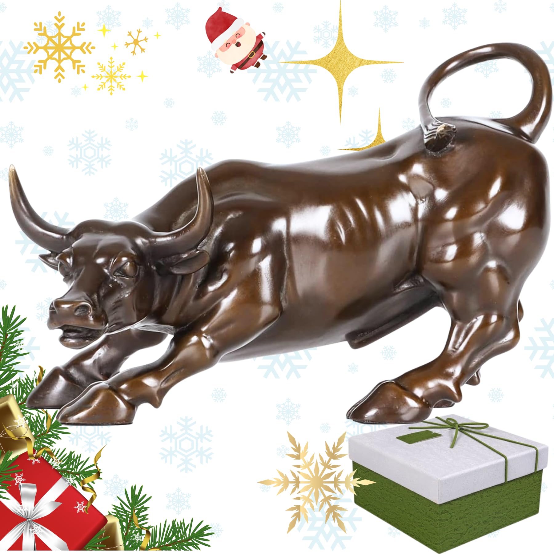Amazon.com: R REALONG Brass Bull Figurine -Wall Street Bull Art Decor ...