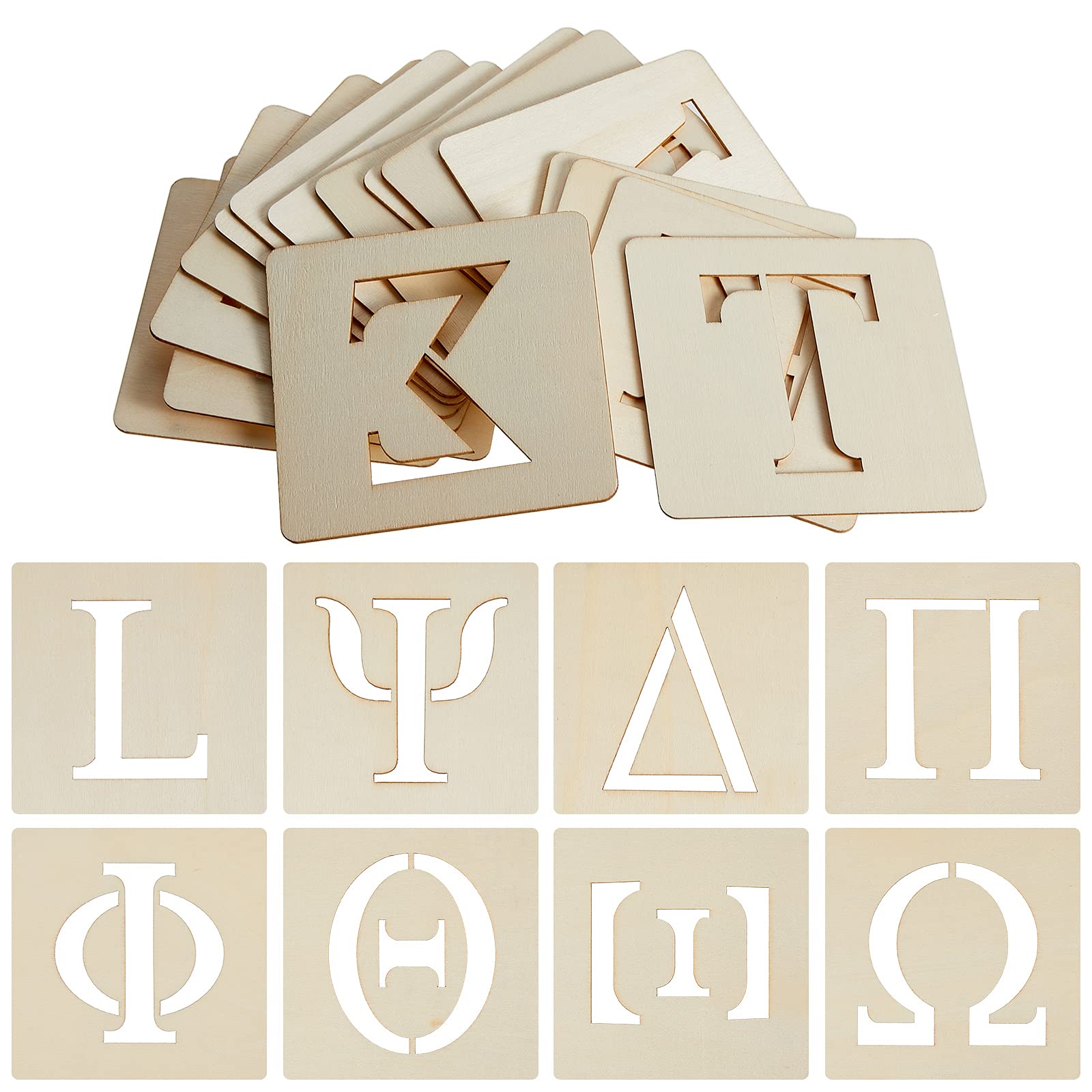 Buy 24 Pieces Greek Letter Stencils Wooden Alphabet Stencil Greek ...