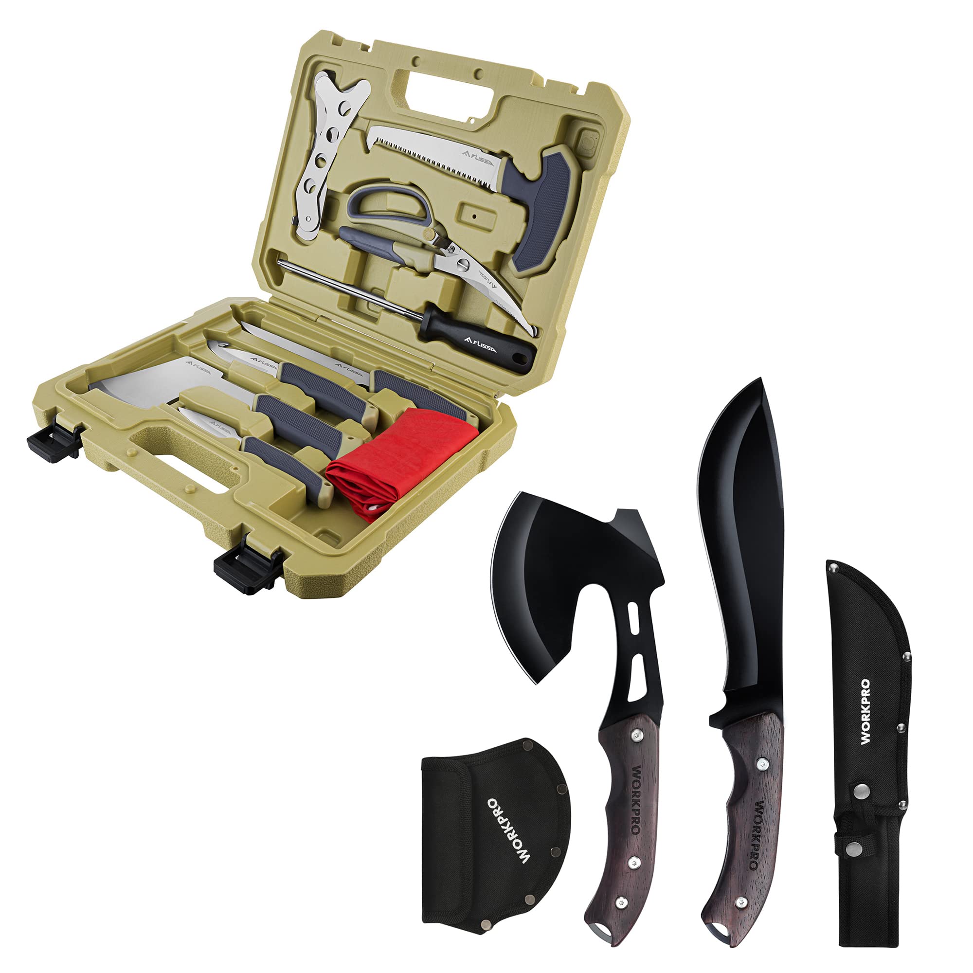 Amazon.com : WORKPRO Axe and Fixed Blade Knife & Flissa Hunting Field ...