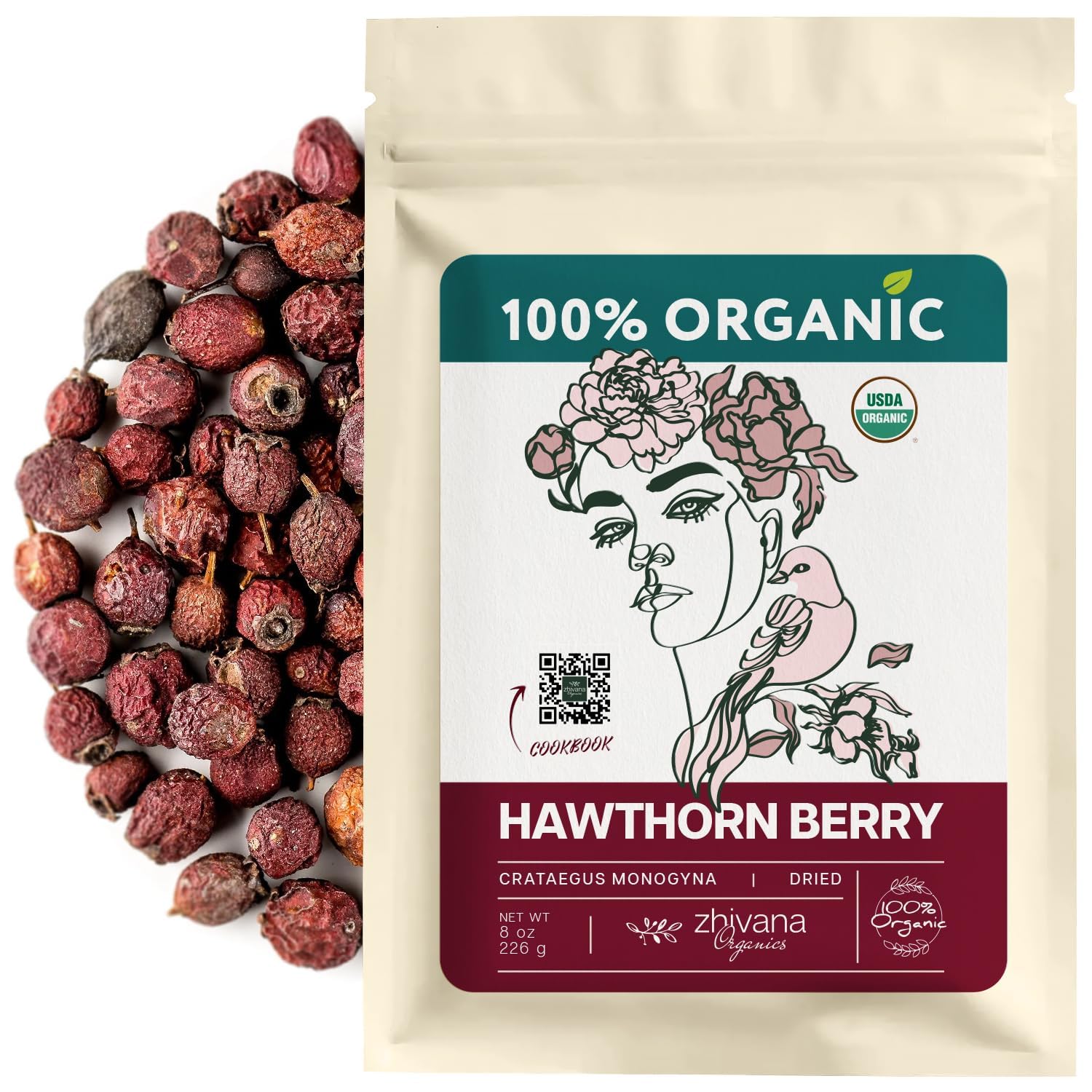 Amazon.com : Zhivana Organics Organic Hawthorn Berry (8oz.) - Hawthorne ...