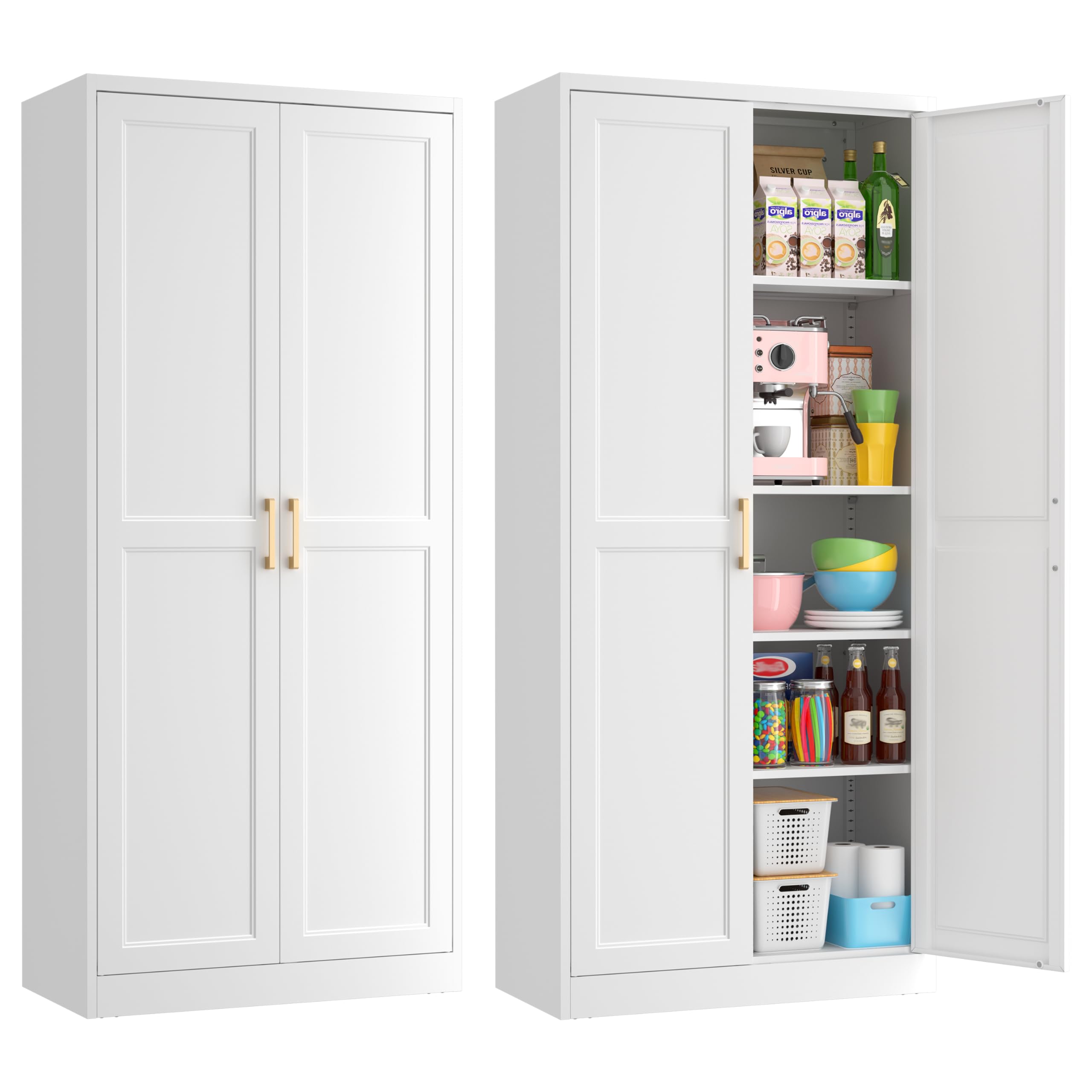 Amazon.com: Kubohogar 71" Tall Metal Pantry Cabinet, White Kitchen ...
