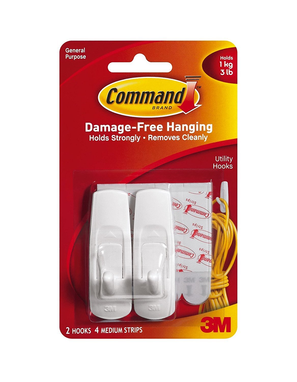 Amazon.com: Command Utility Hooks Value Pack, Medium, White, 8-Hook ...