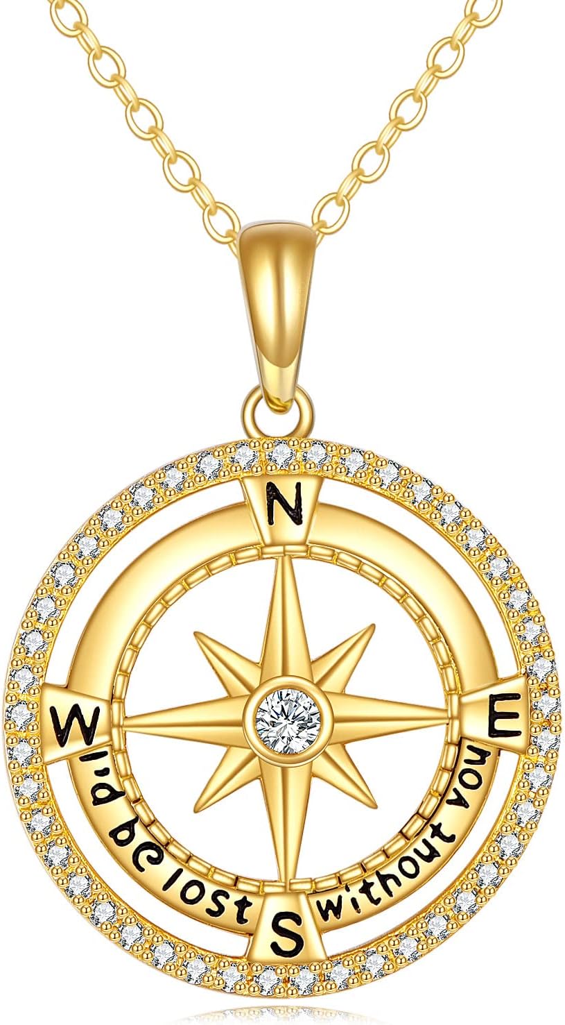 Amazon.com: DOVRAN 14K Solid Gold Compass Necklace for Women Solid Gold ...