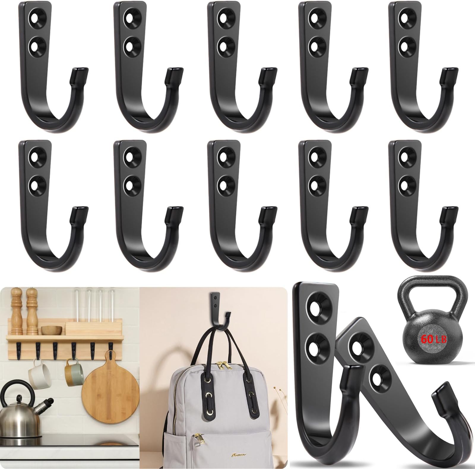 Amazon.com: WODEGIFT 12Pcs Wall Hook, Wall Hooks for Hanging, Heavy ...