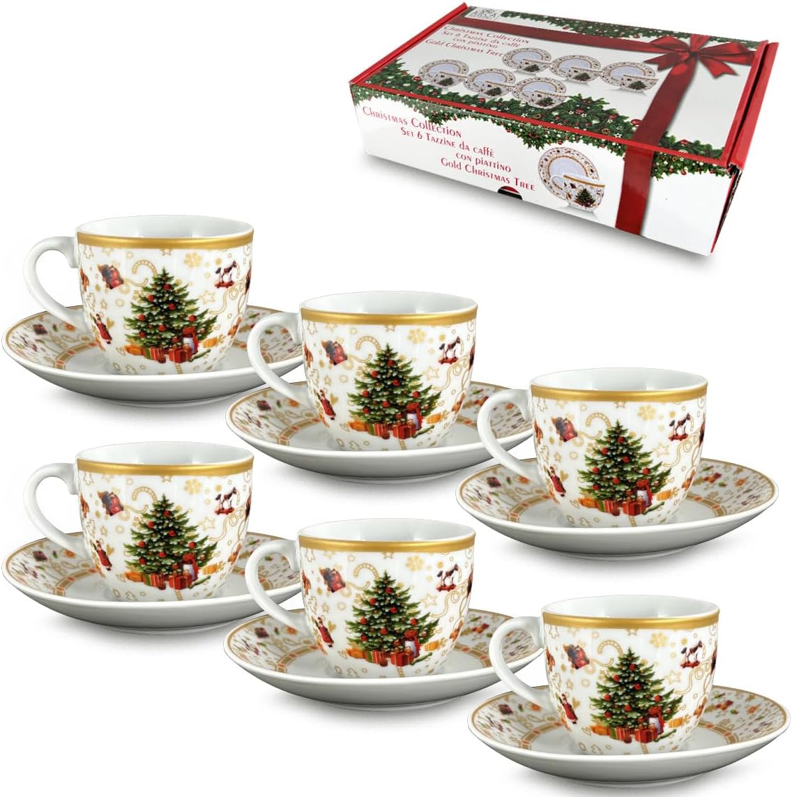ARCA, Set di 6 Tazze da Caffè con Piattino in Porcellana, per 6 Persone ...