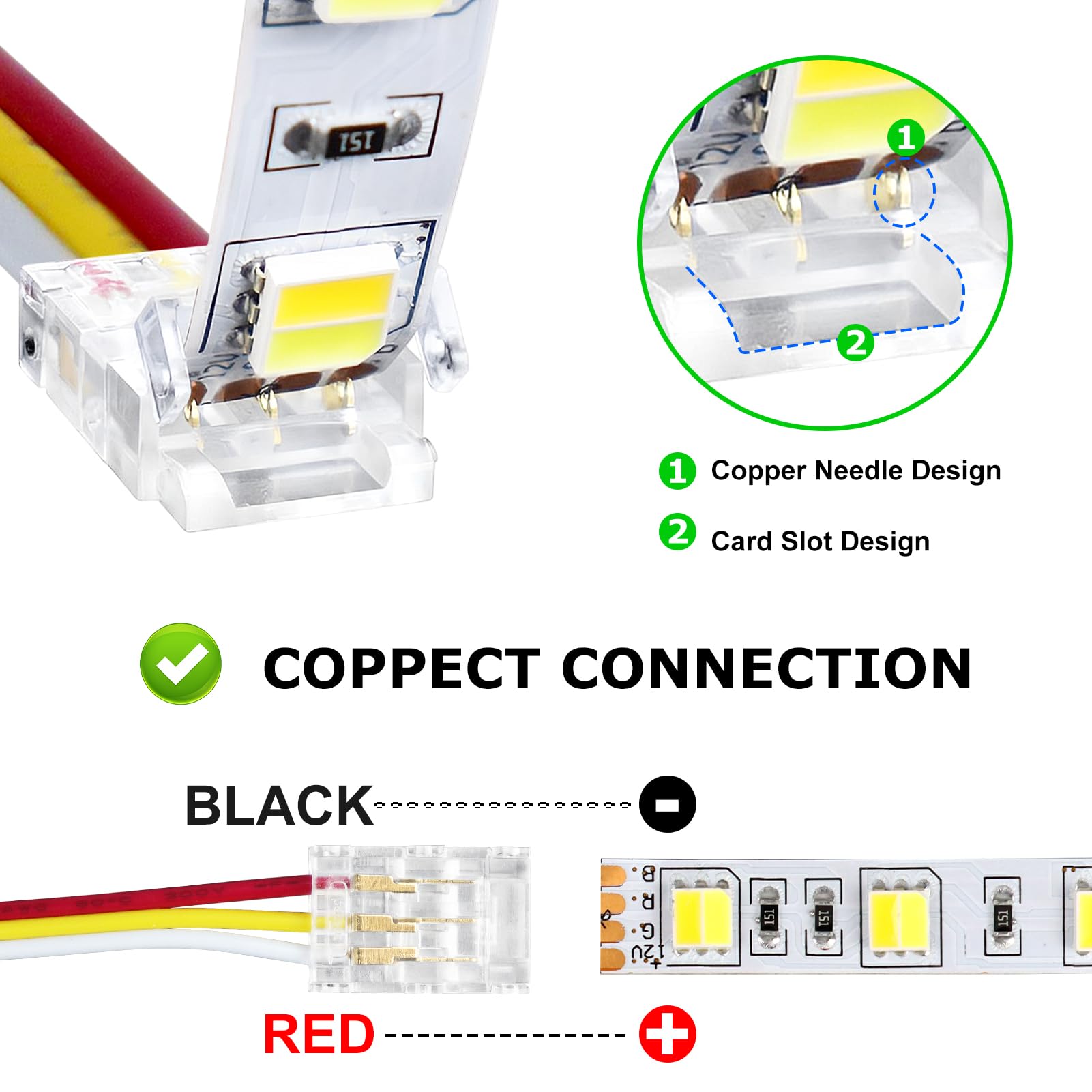 Snapklik.com : LED Connectors 3Pin 10mm, 10 PCS Pigtail Connector ...
